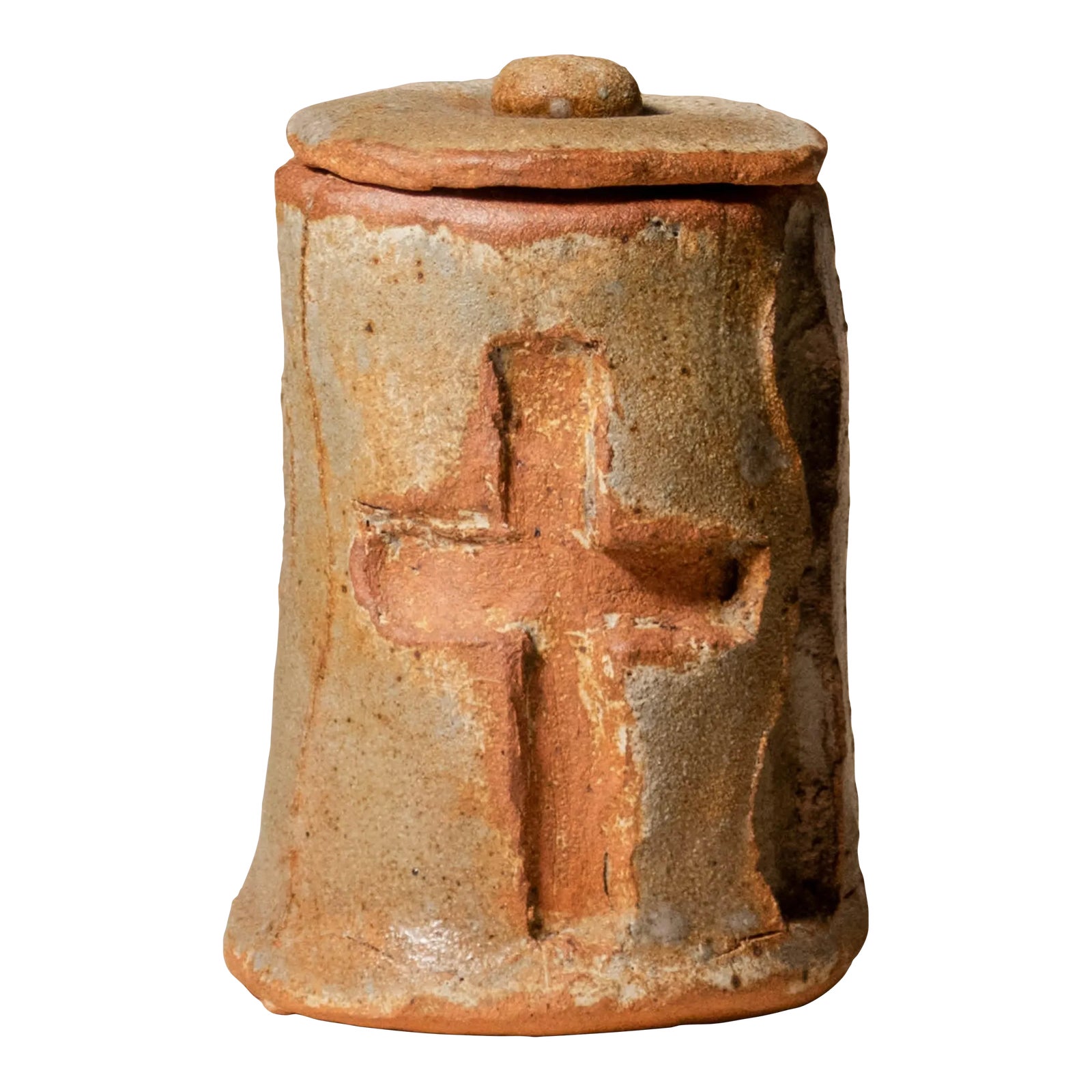 Vintage Spanish Handmade Cross Ceramic Lidded Jar | Chairish