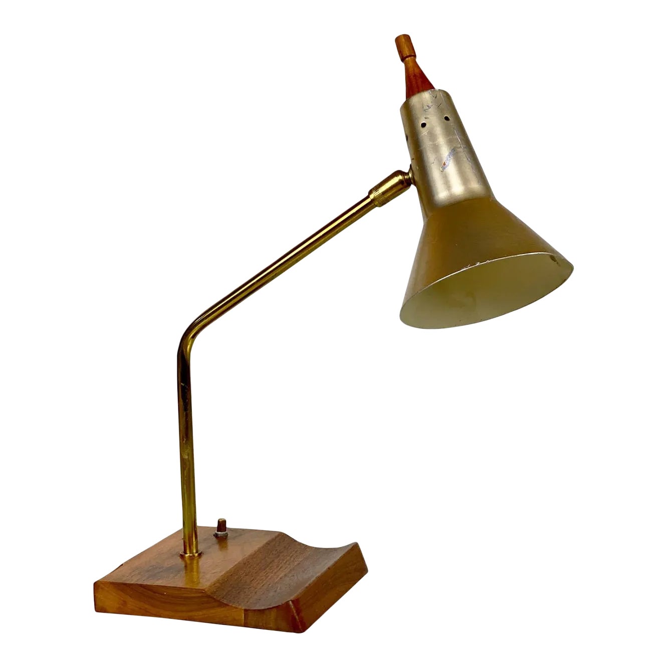 Mid-Century Modern Walnut & Brushed Gold Desk Lamp | Chairish