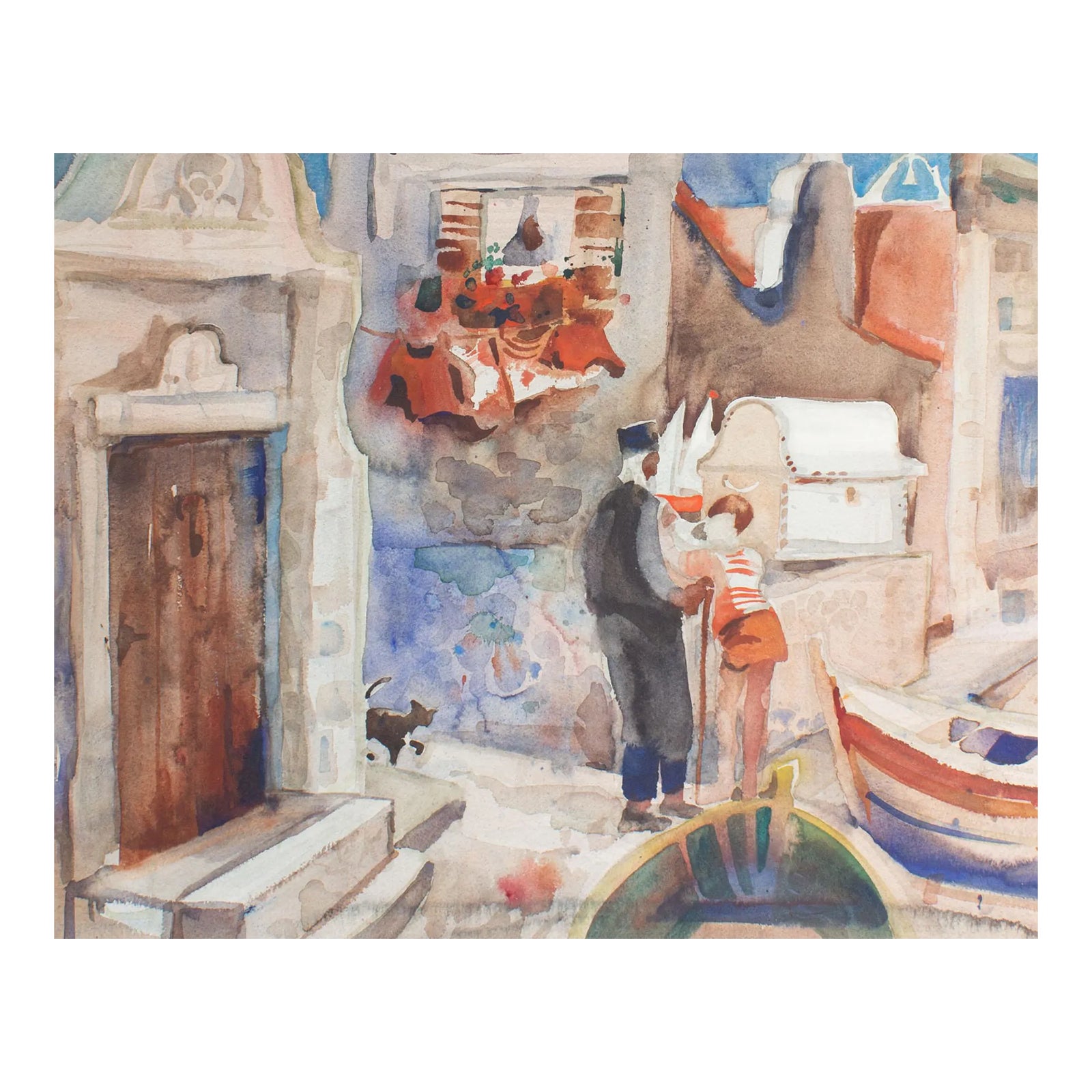 Virginia Brooks Signed Watercolor Painting of a Mediterranean Town ...