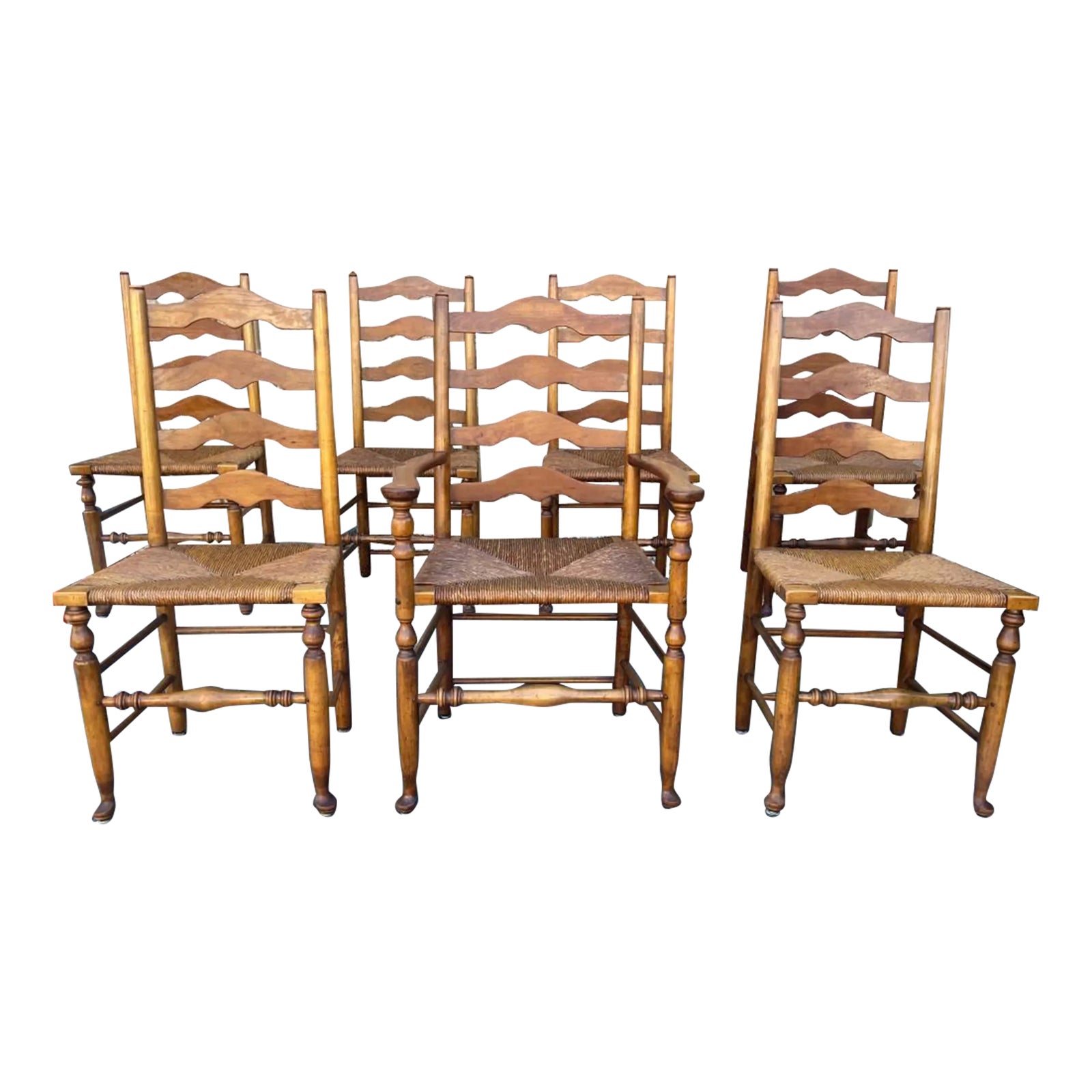 Mid 20th Century Vintage Stickley Ladder Back Rush Seat Dining Chairs ...