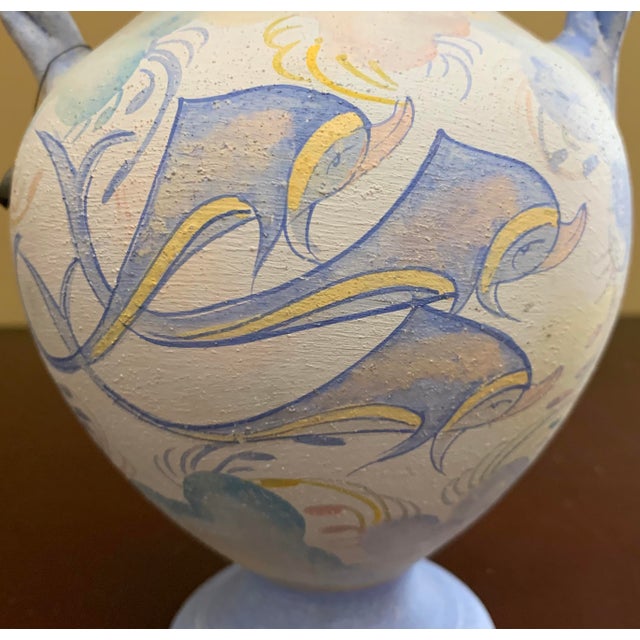 Mediterranean Blue White Pottery Vase With Dolphin Design | Chairish