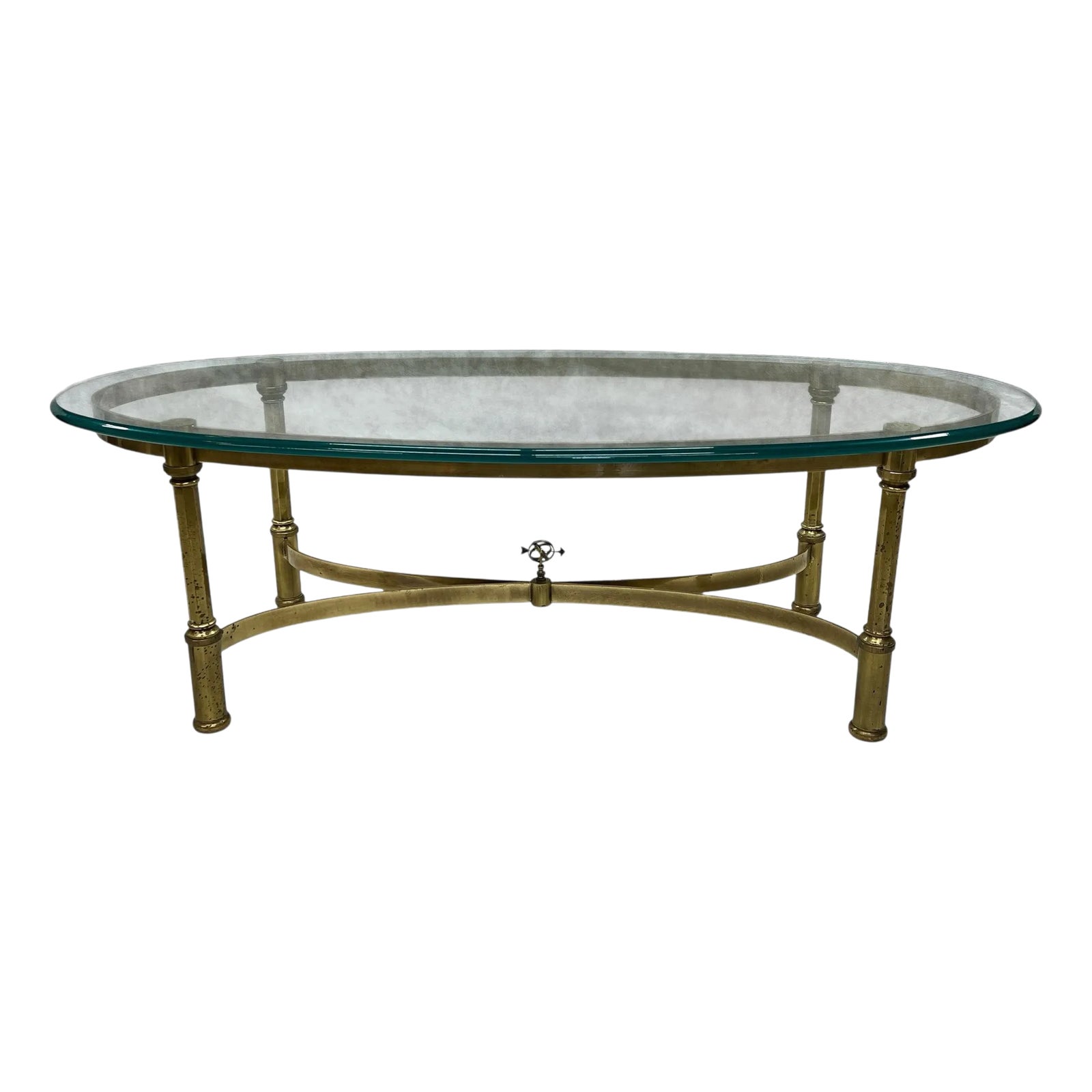Vintage Jansen Style Oval Brass and Glass Coffee Table, Armillary ...