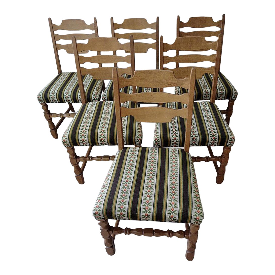 1970s Set of Six High Back Oak Dining Chairs by Henry Kjaernulf | Chairish