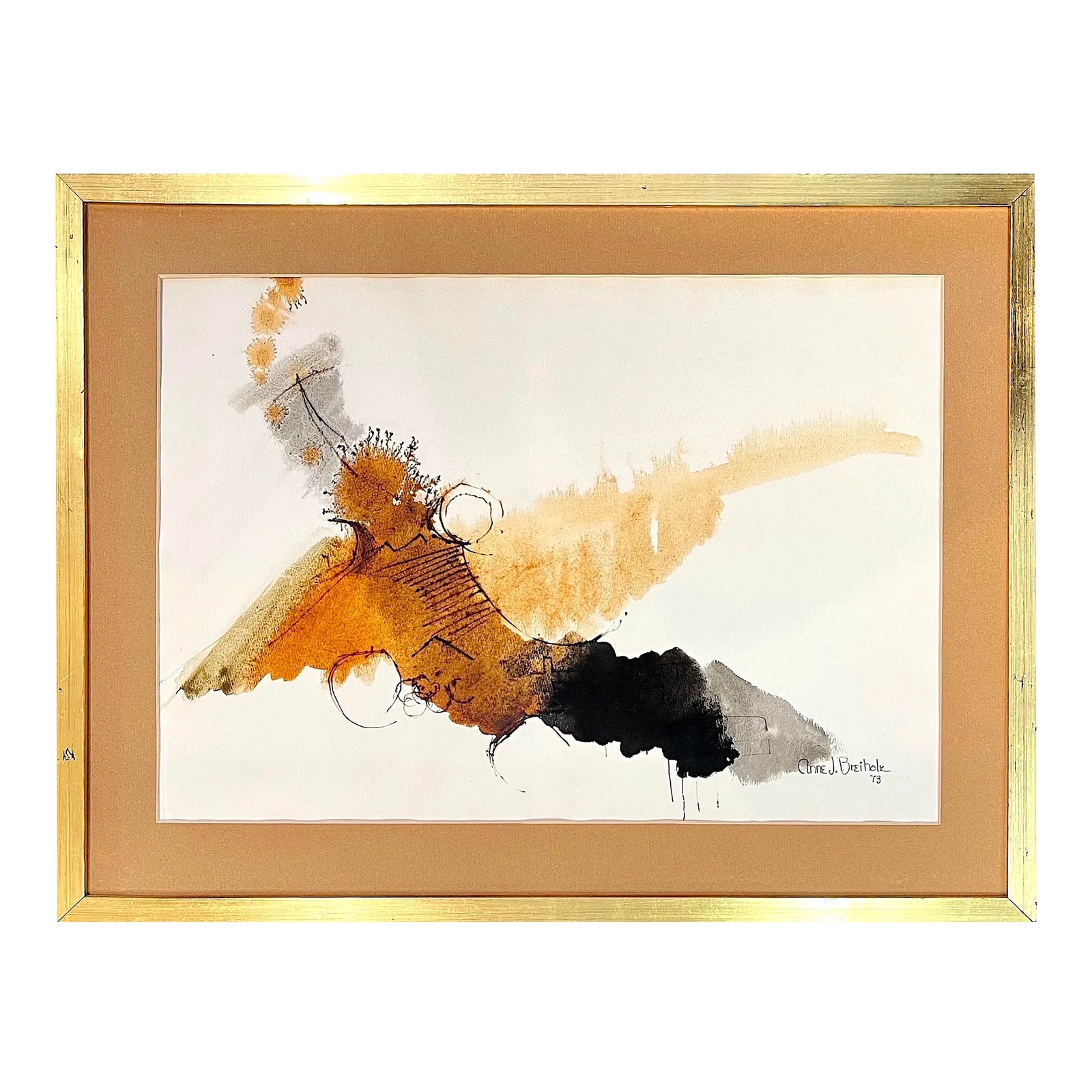 Circa 1973 Abstract Watercolor Painting, Framed | Chairish