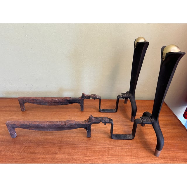 Iron + Brass Andirons by Donald Deskey for Bennett, Circa 1950s | Chairish