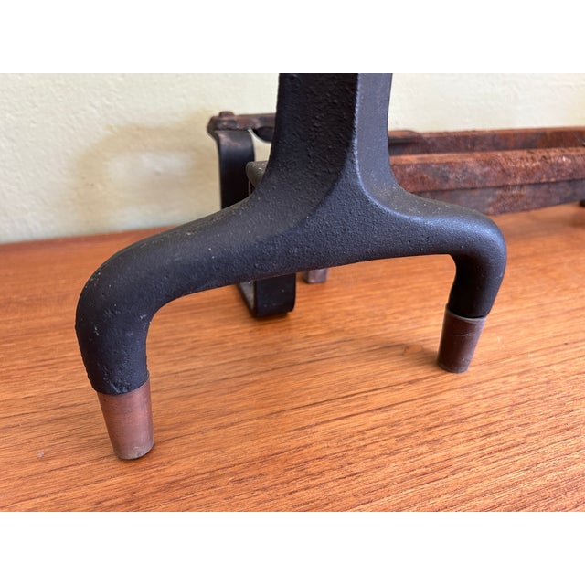 Iron + Brass Andirons by Donald Deskey for Bennett, Circa 1950s | Chairish