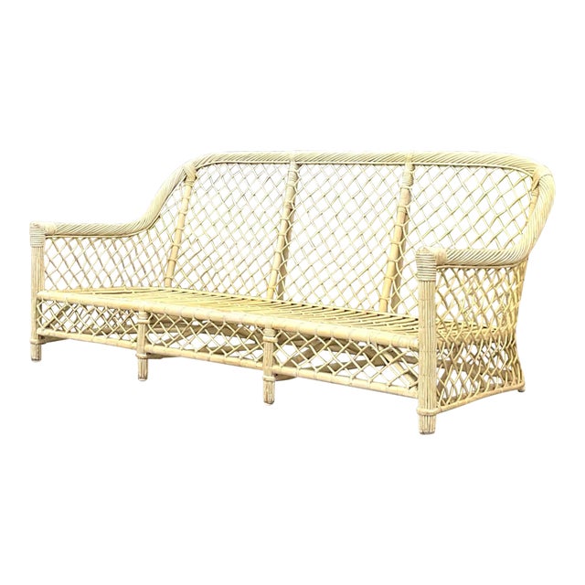 Mid 20th Century Vintage Coastal Trellis Rattan Sofa | Chairish
