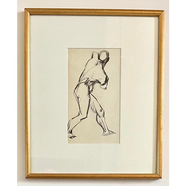 Mid Century Pen and Ink Figure Study Drawing on Paper | Chairish