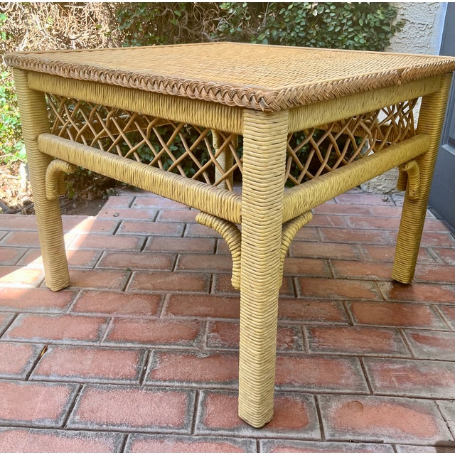 1980s Costal Chic Henry Link Wicker and Rattan Side Table | Chairish