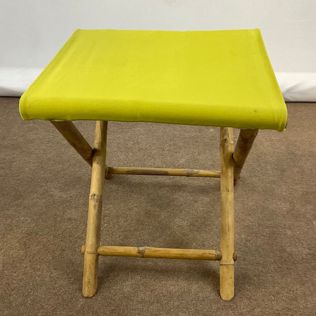 Vintage 1980s Upscale Bamboo X-Base Camp Stool With Chartreuse Canvas ...