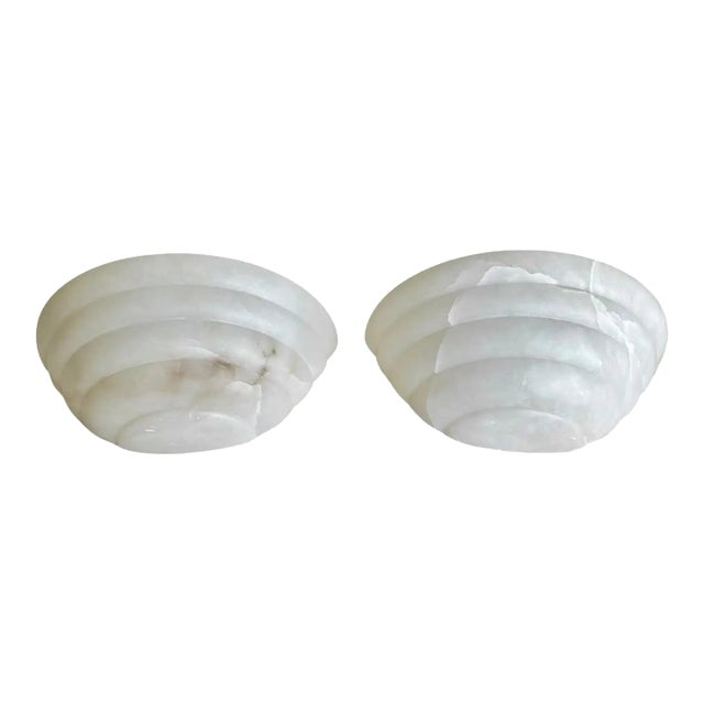 Pair Half Moon Alabaster Deco Style Wall Light Sconces | Chairish