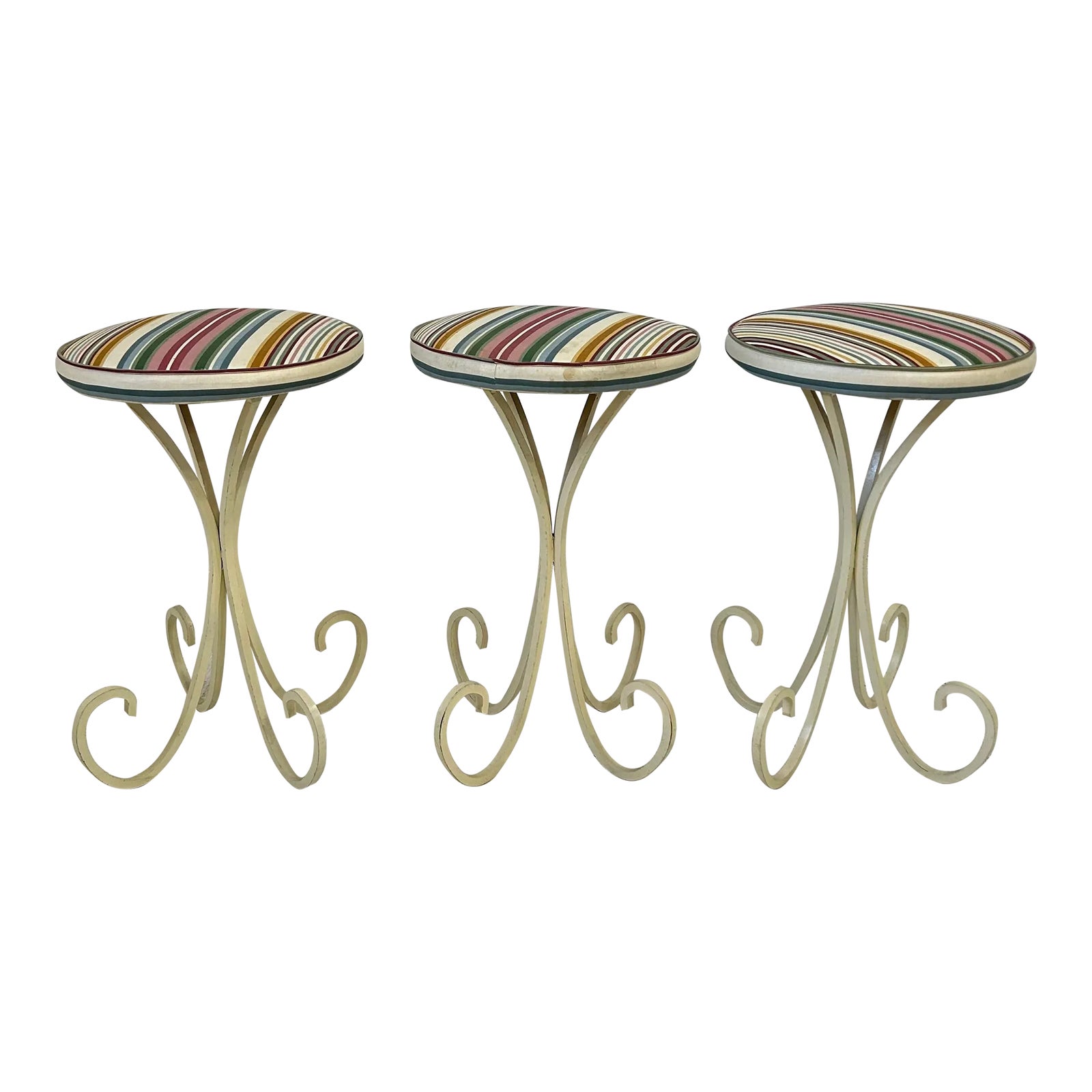 Set of 3 Upholstered Iron Base Stools Heavy Quality | Chairish