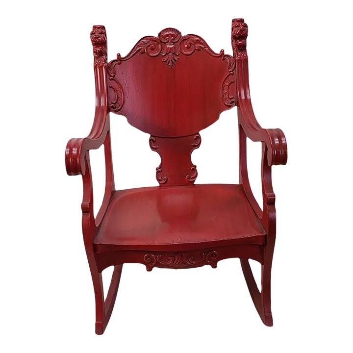 Late 19th Century Antique Victorian Painted Red Solid Oak Rocking Chair ...