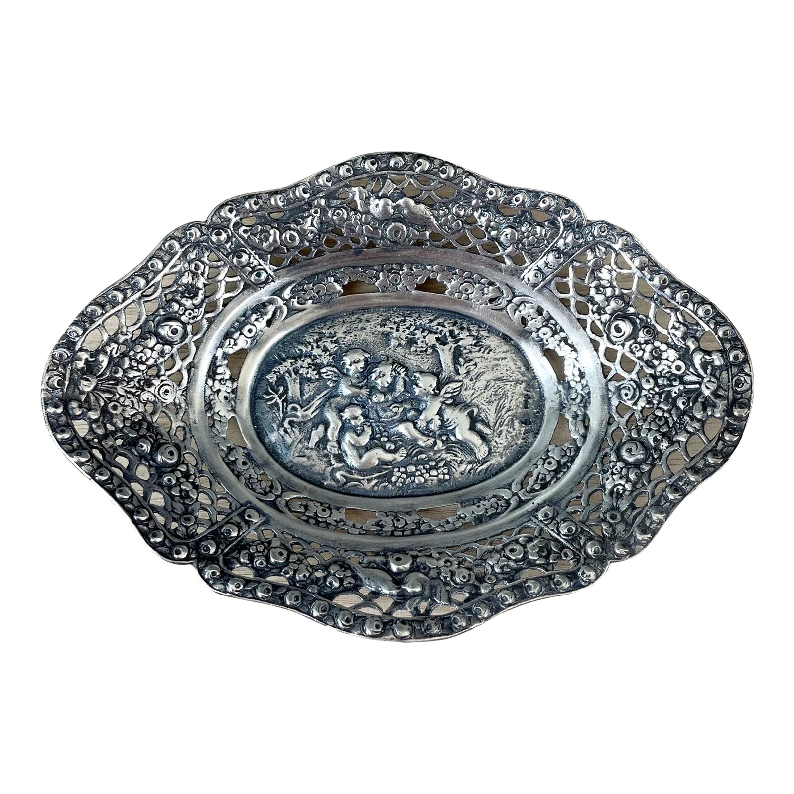 Late 19th Century Repousse 800 Silver Cherub Trinket Dish - Antique ...