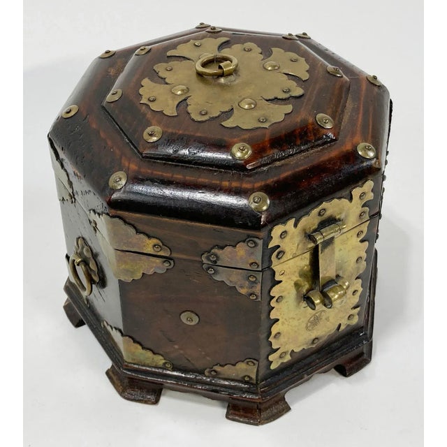Vintage Chinese Angular Wood Box With Brass Hardware | Chairish