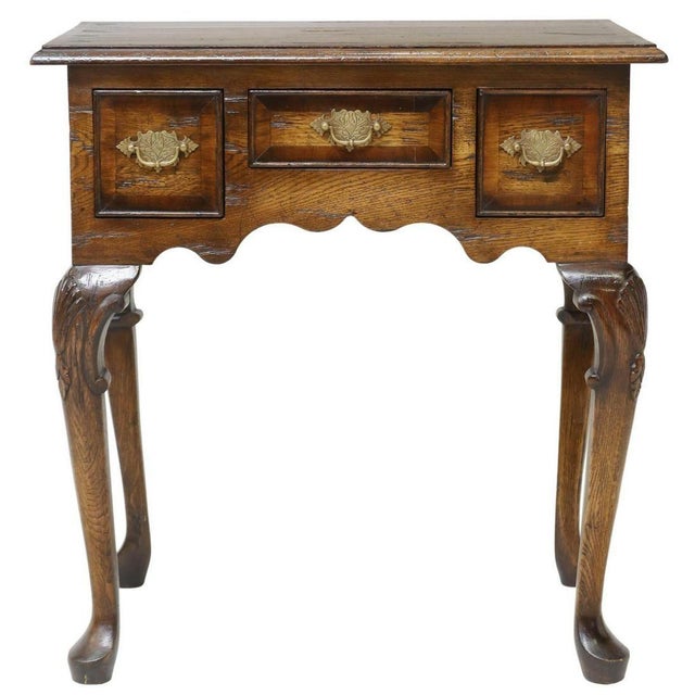 Vintage English Queen Anne Style Oak Lowboy Hall Table | Chairish