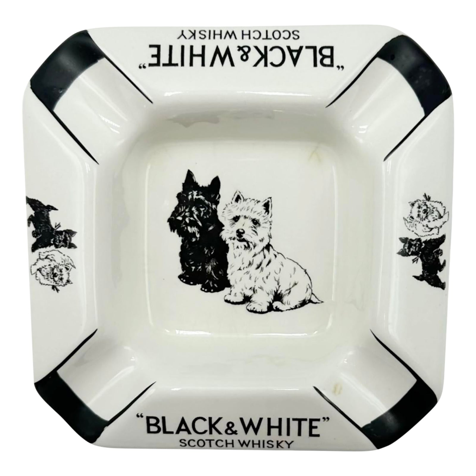 Vintage Black & White Scotch Whiskey Scottie & Westie Dogs Ashtray ...