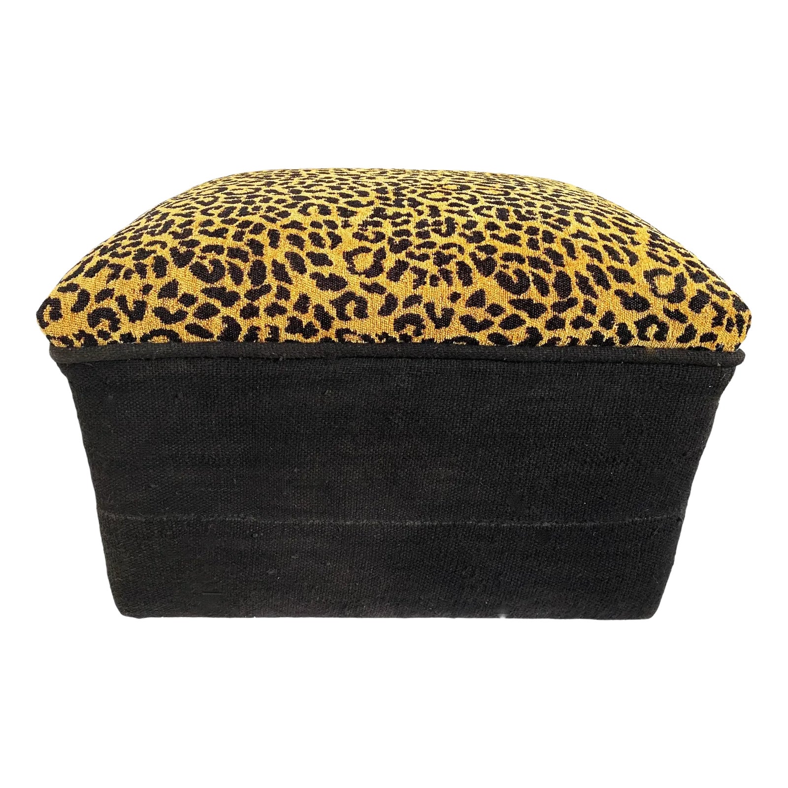Custom Made Velvet Animal Print Ottoman/Footstool 13" H | Chairish