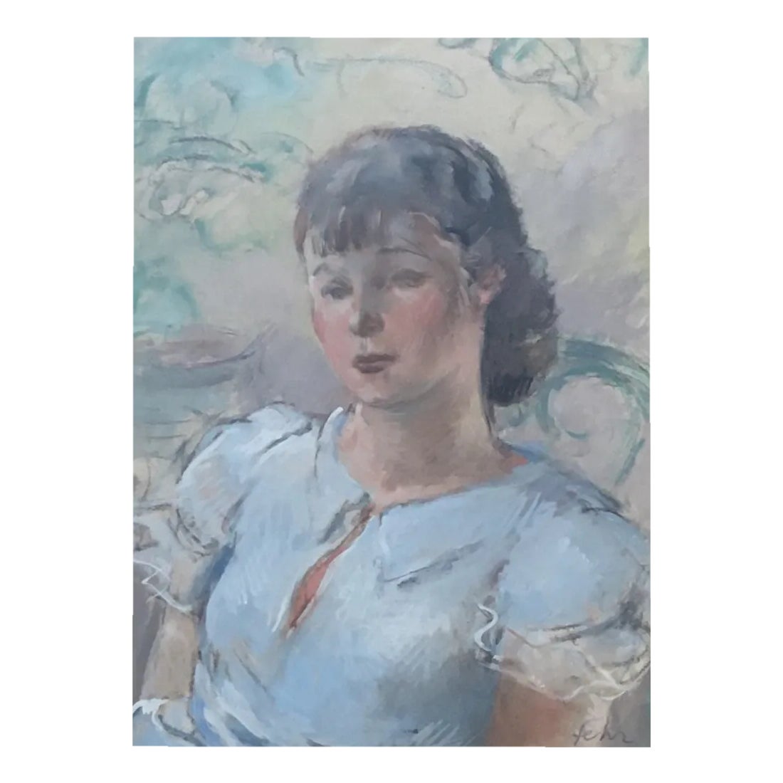 Henri Fehr, Portrait de jeune fille, Pastel on Paper, Framed | Chairish