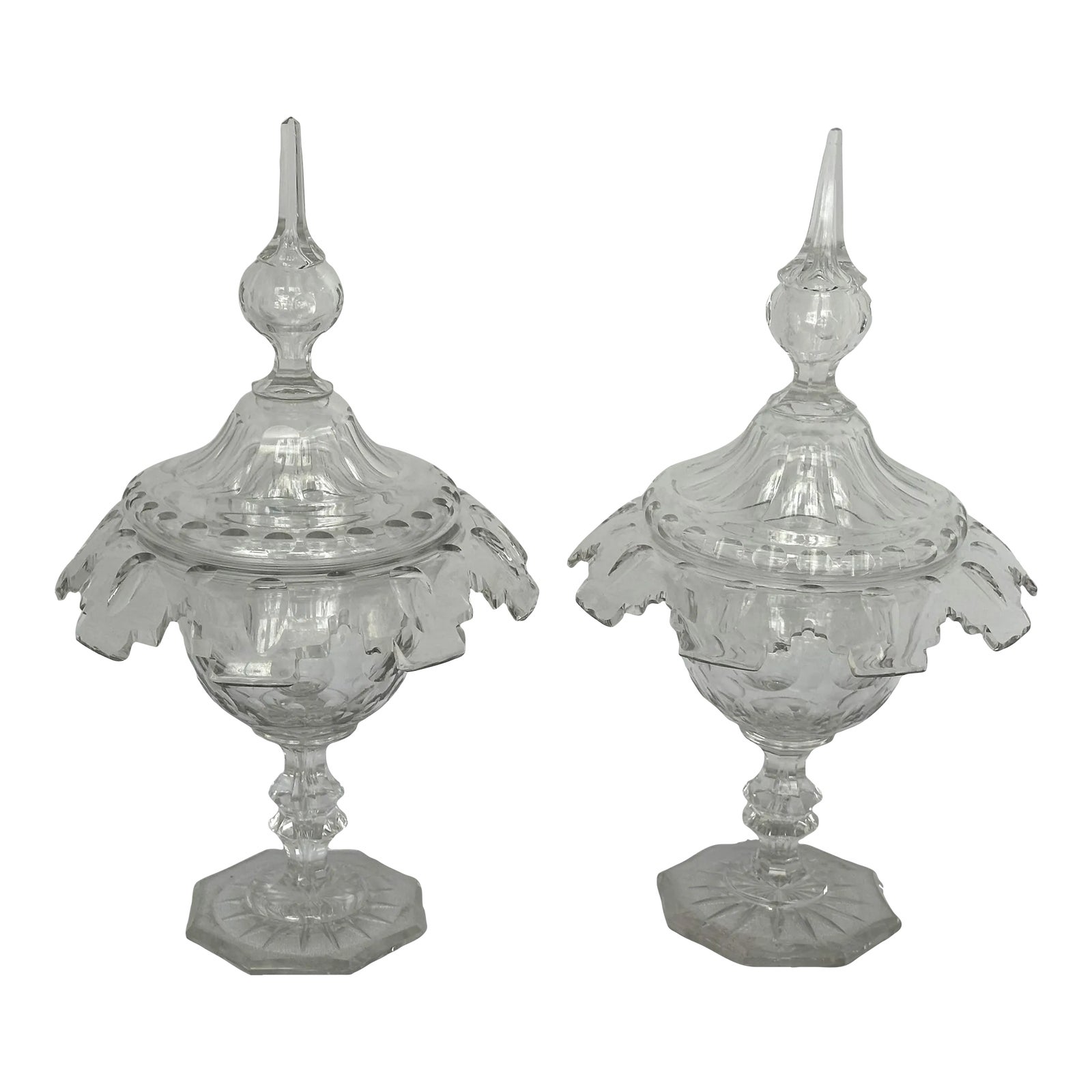 Pair of Victorian Sweetmeat Dishes With Covers, Antique Glass Jars From ...