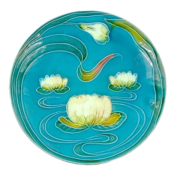 Antique Majolica Water Lilies Plate | Chairish