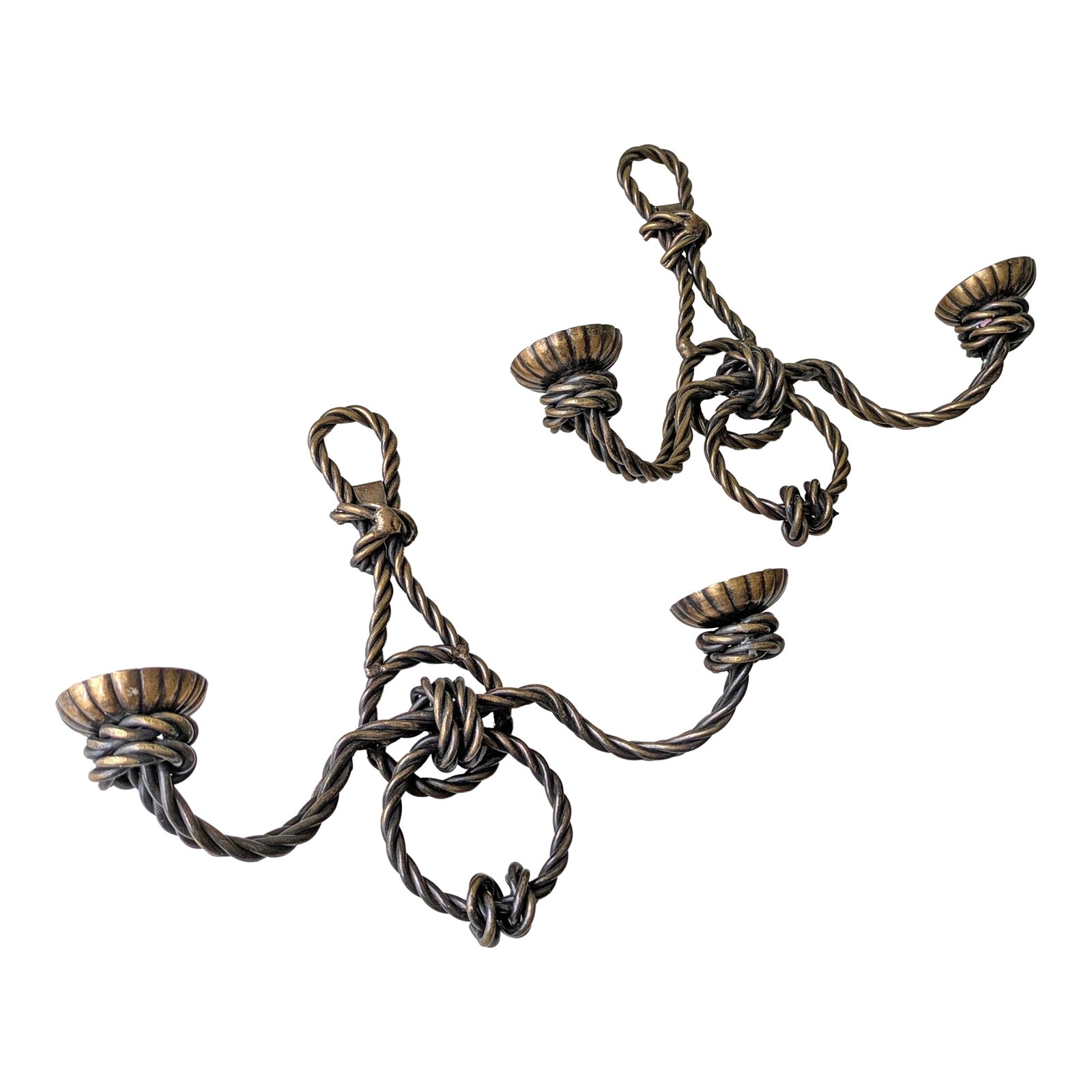 Vintage Bronze Twisted Rope Double Arm Candle Sconce, a Pair | Chairish