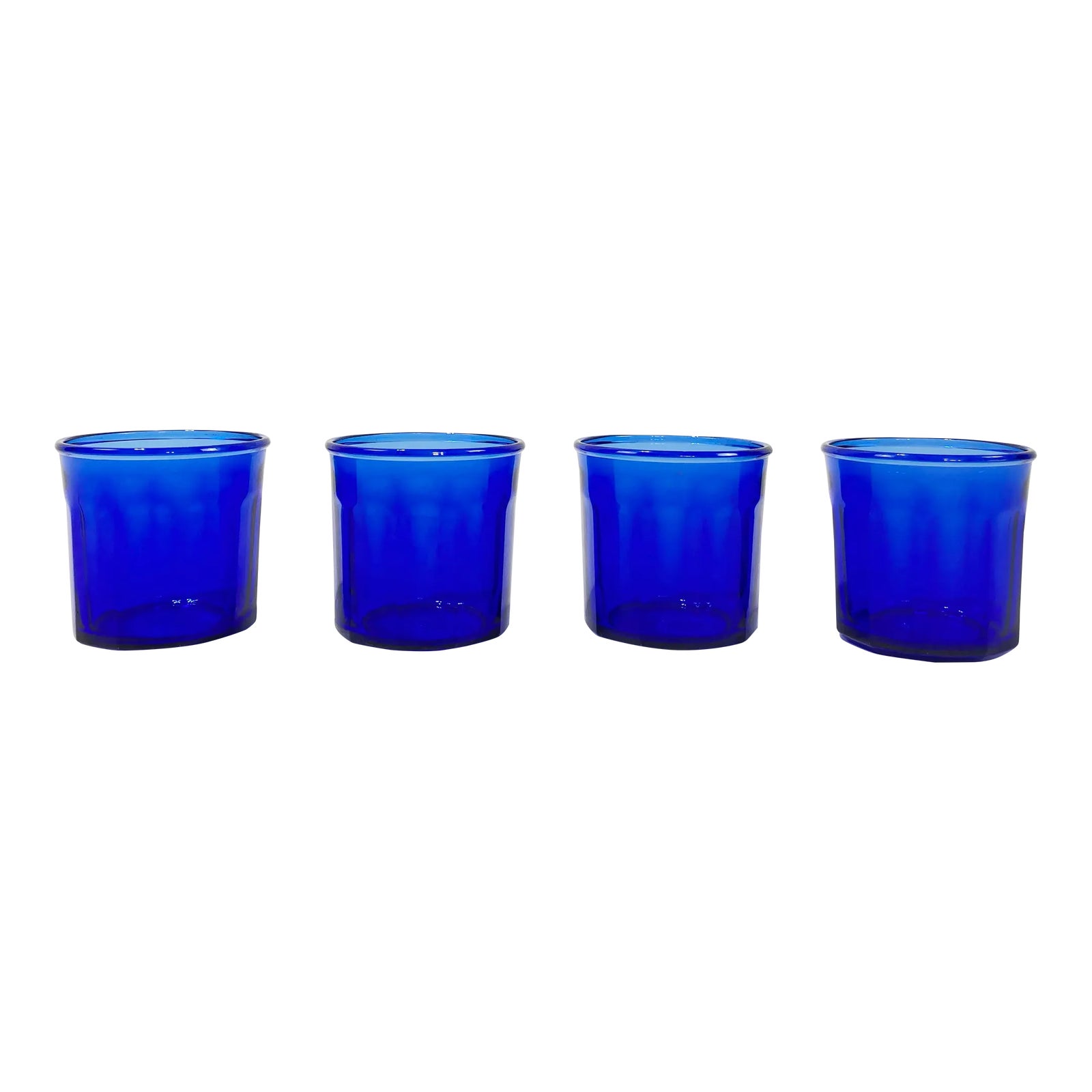 Vintage Cobalt Blue French Jam Jar Glasses, Set of 4 | Chairish