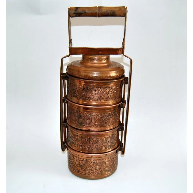 Antique 1920s Indian Copper Dabba Hand Engraved Four Compartments ...