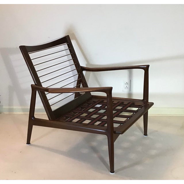Ib Kofod Larsen Danish Modern Sculpted Solid Walnut Lounge Arm Chair for Selig Chairish