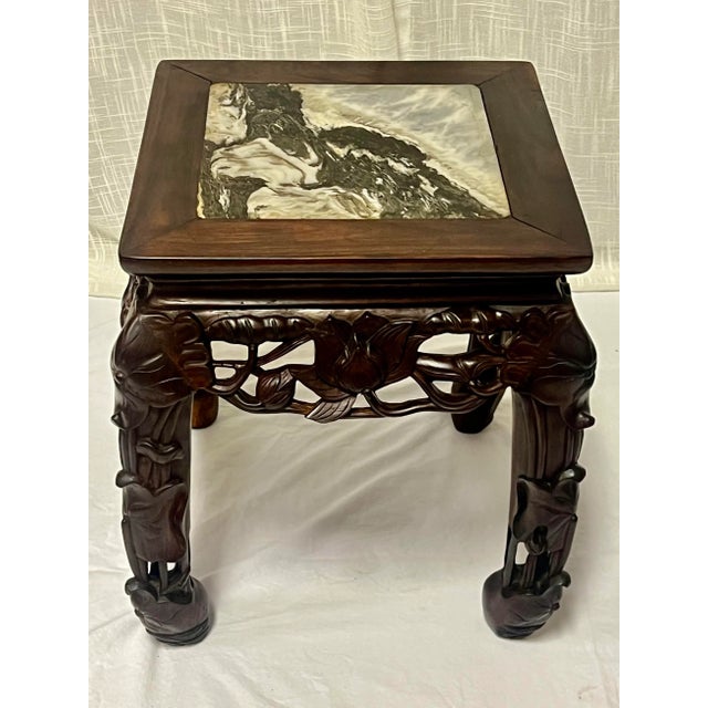 Vintage Asian Carved Wood Side Tables Stands With Lotus Flower Design ...