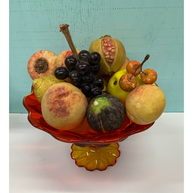 1950s Italian Carved Marble Fruits Hand Painted in Red Footed Bowl ...