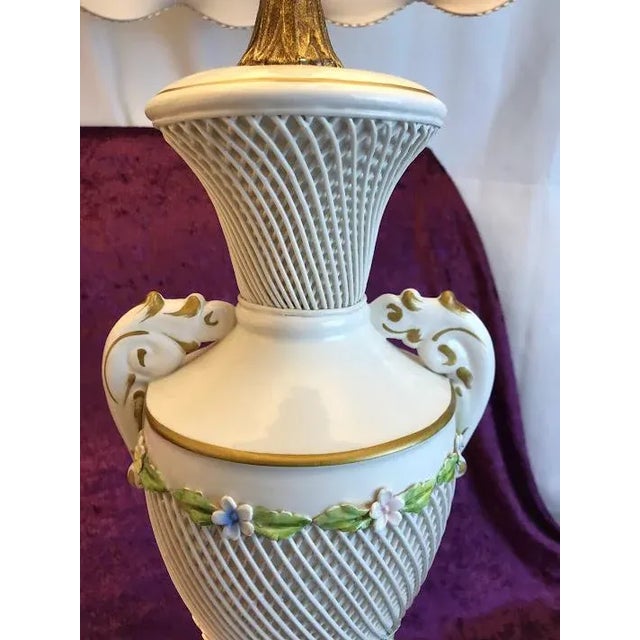 Vintage Pair of Capodimonte Lamps With White Ruffled Shades | Chairish