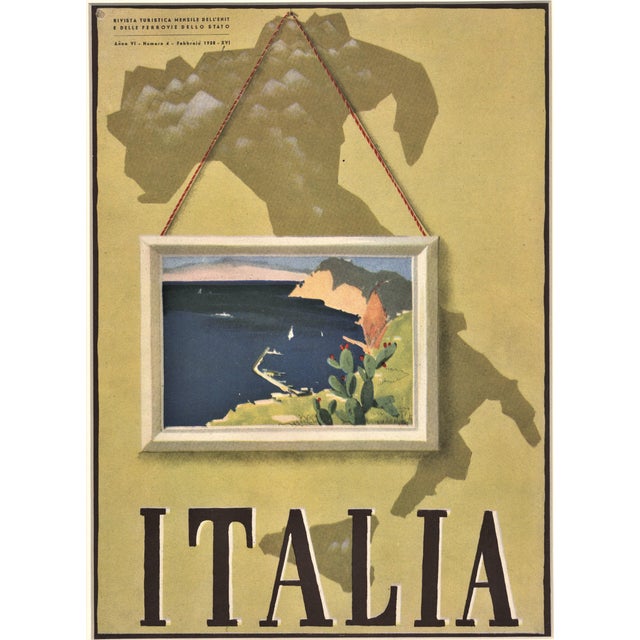 Italy Travel Map Vintage Matted Lithograph 1938 | Chairish