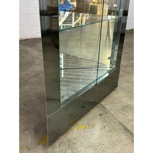 1970s Mirrored Chrome and Glass Corner Cabinet | Chairish