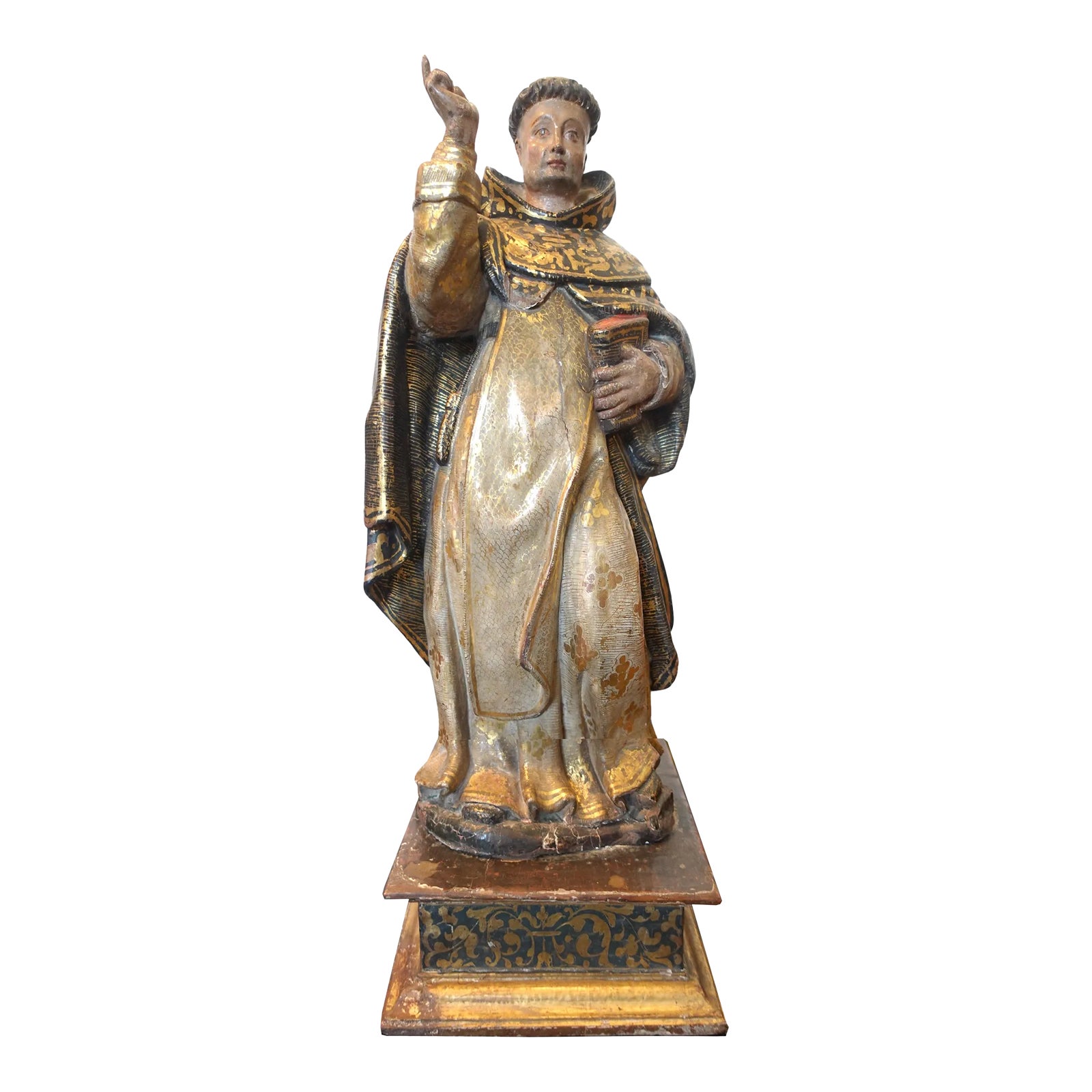 17th Century Polychrome Spanish Santo Wood Sculpture of St. Dominic ...