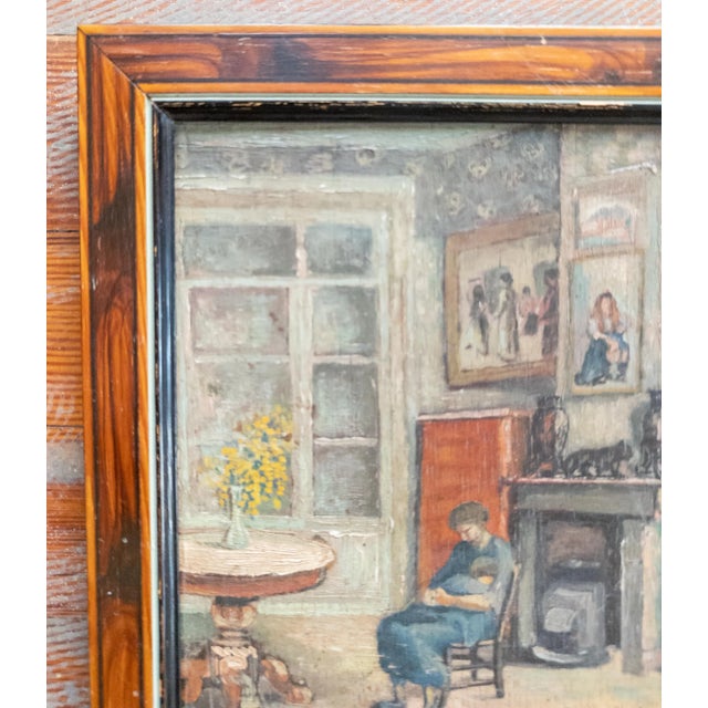 Early 20th Century Oil on Wood Panel Painting of Mother and Child in an Interior Scene | Chairish
