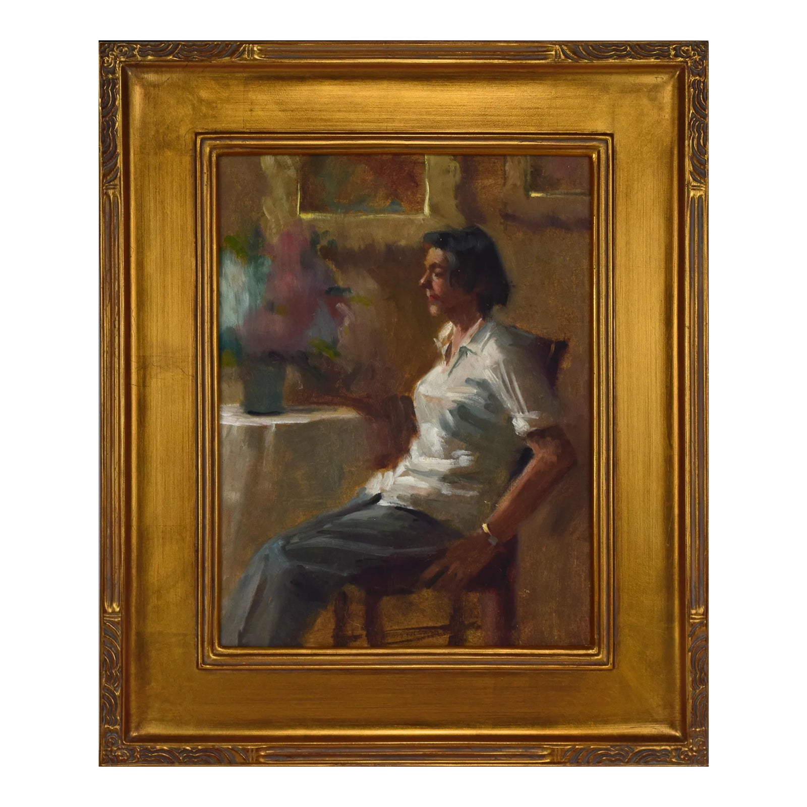 Vintage American Impressionist Portrait Painting of a Seated Woman by ...
