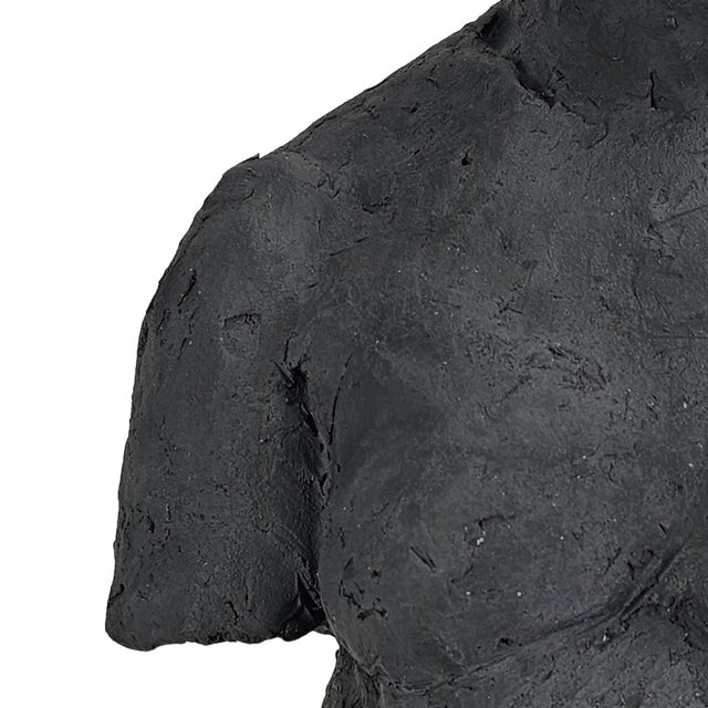 Brutalist Male Torso Black Hard Clay Sculpture | Chairish