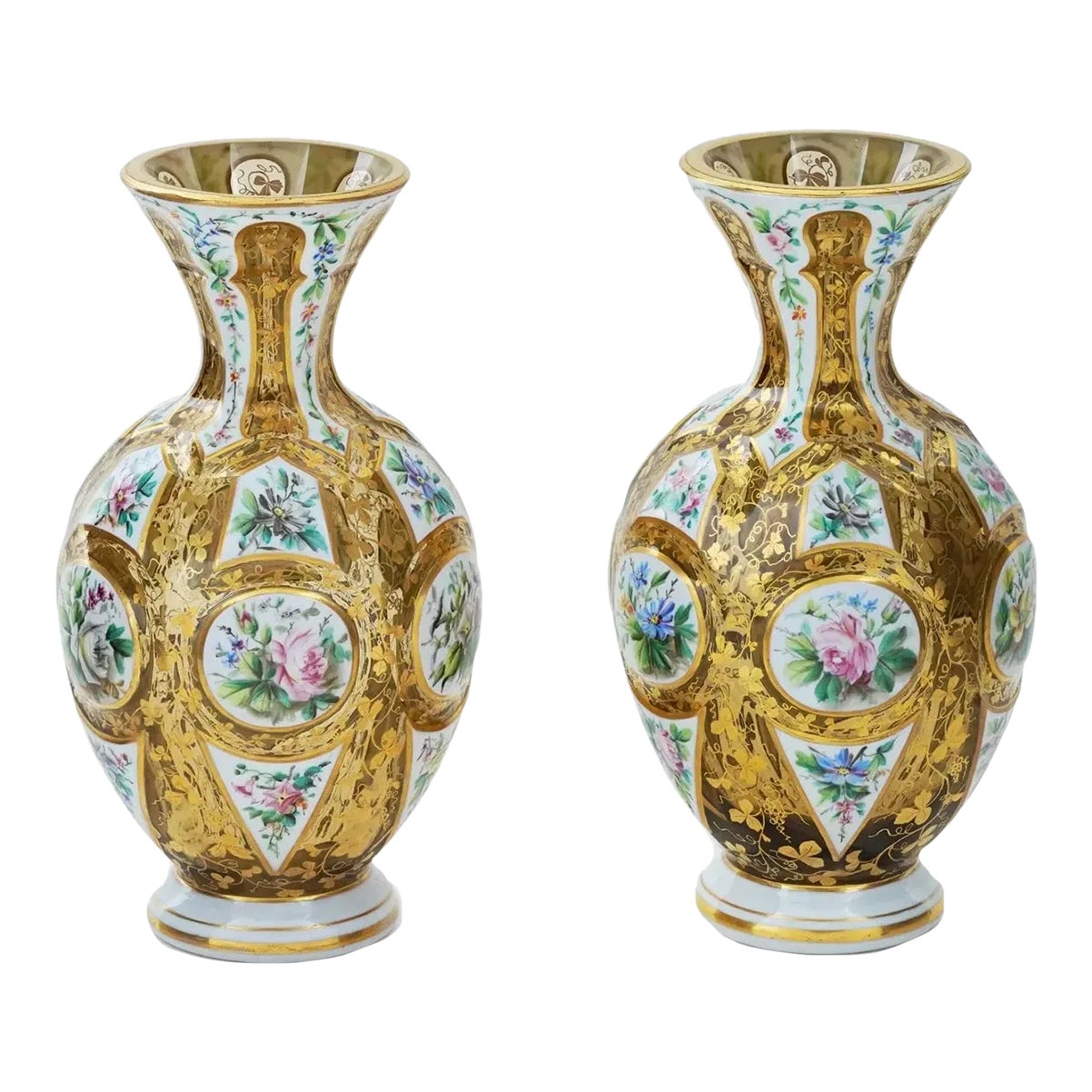 Pair of Antique European Bohemian Glass Vases | Chairish