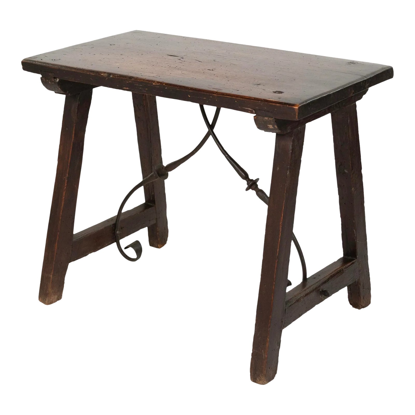 Small Scale Spanish Walnut Trestle Table With Iron Stretcher Circa 1850 ...