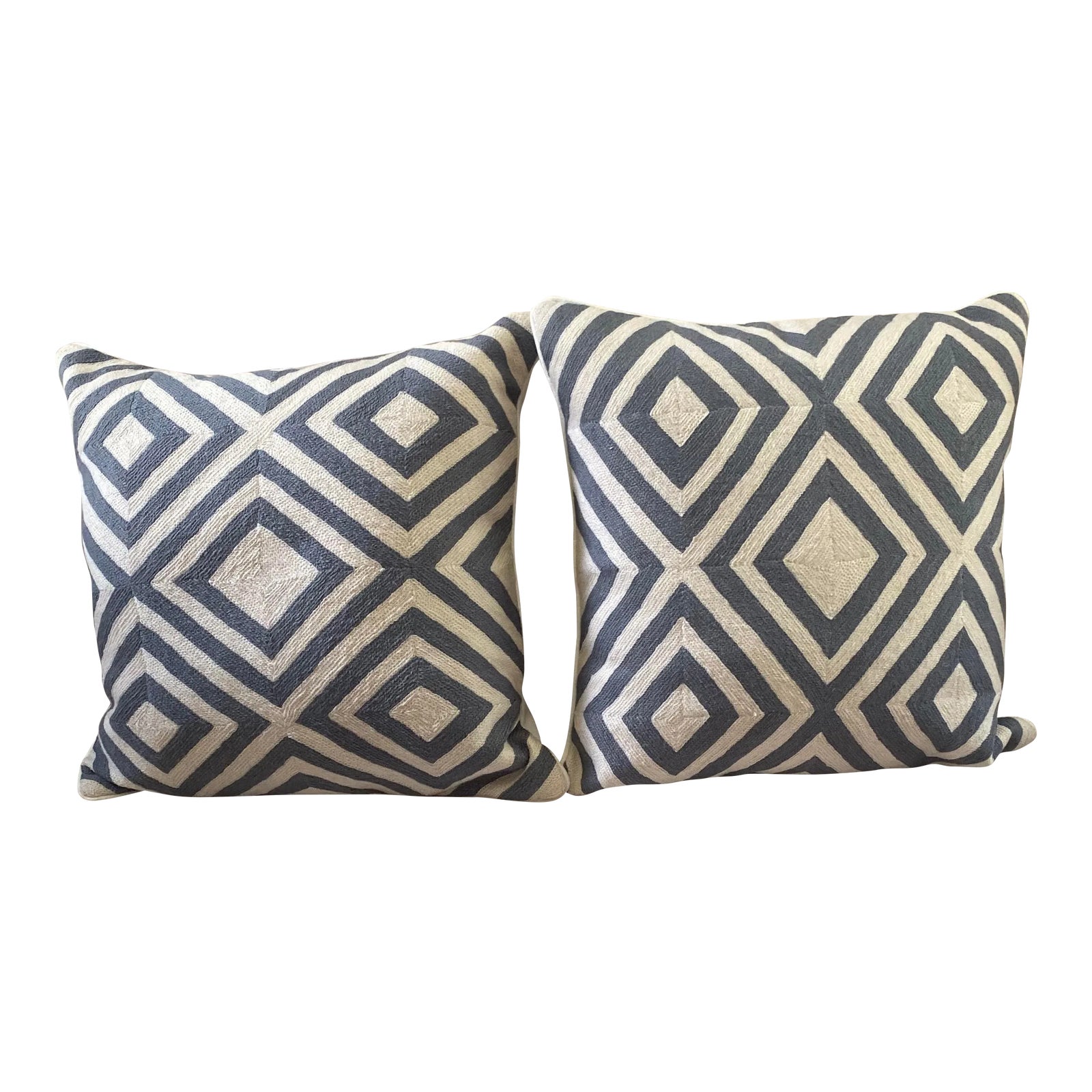 Needlepoint Geometric Pillows - A Pair | Chairish