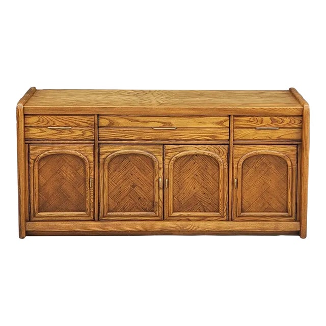 1980's Oak Arched Buffet | Chairish