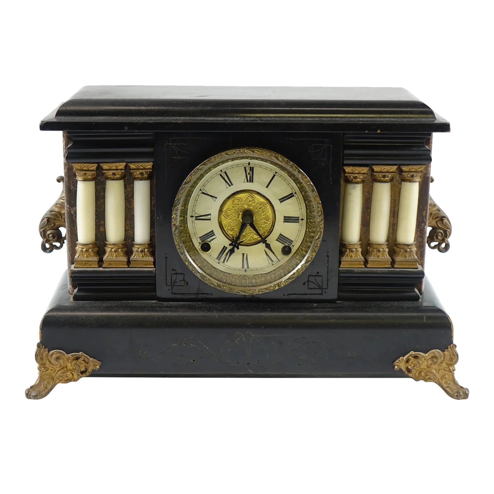 Antique Mantel Clock with Marble & Bronze | Chairish