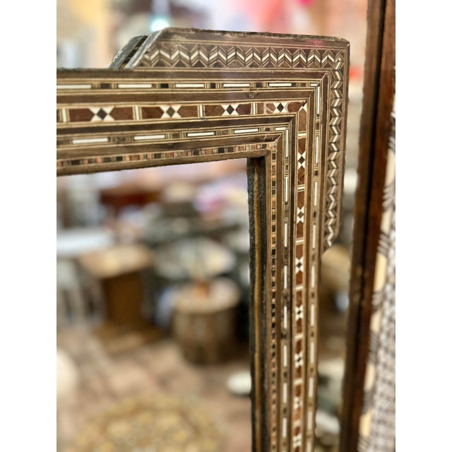 Early 20th Century Mosaic Wood Inlaid Mirror | Chairish