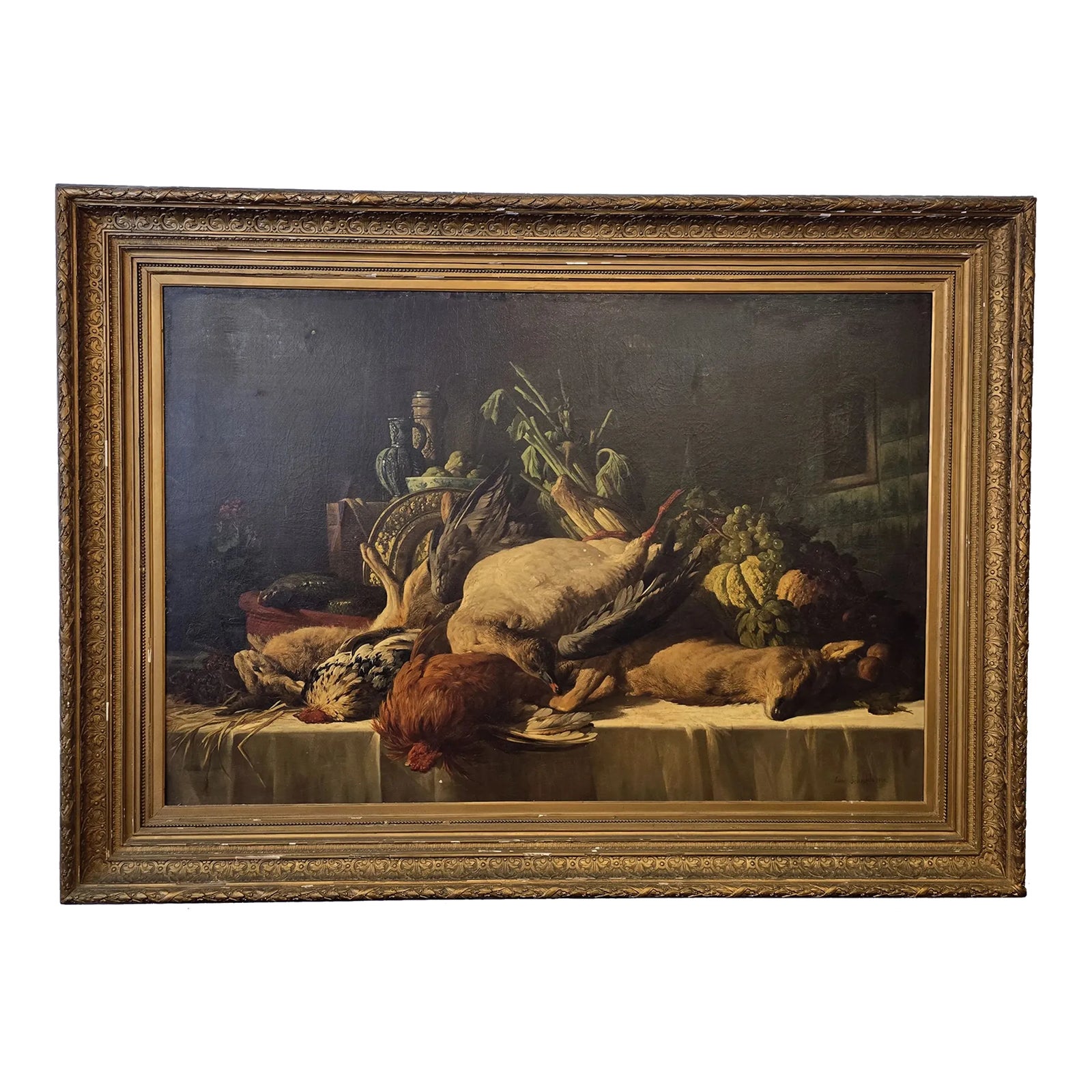 Huge 7' Long Fine Antique 1880 Oil on Canvas Still Life Painting of ...
