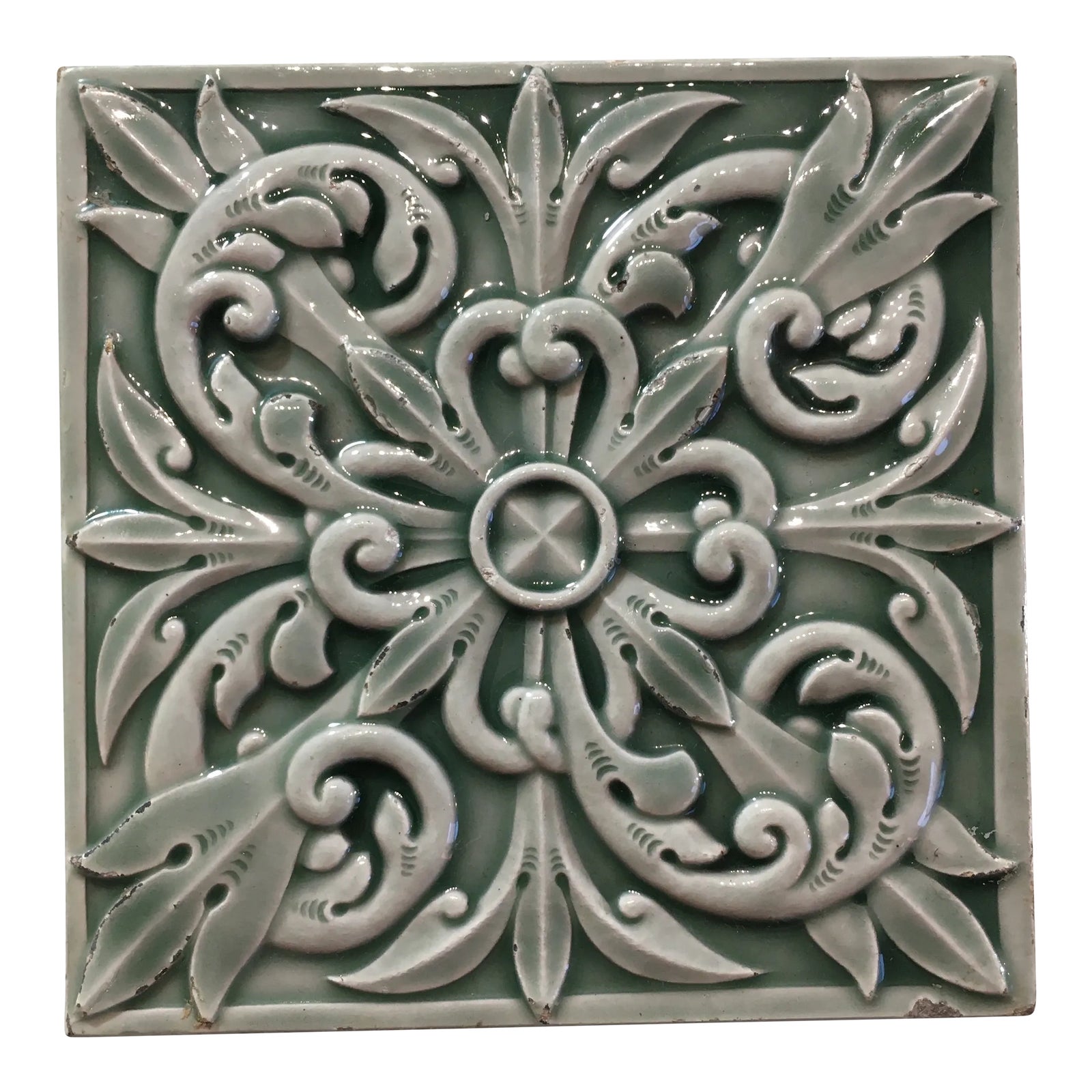 Celadon Green Victorian Tile - Circa 1890 | Chairish