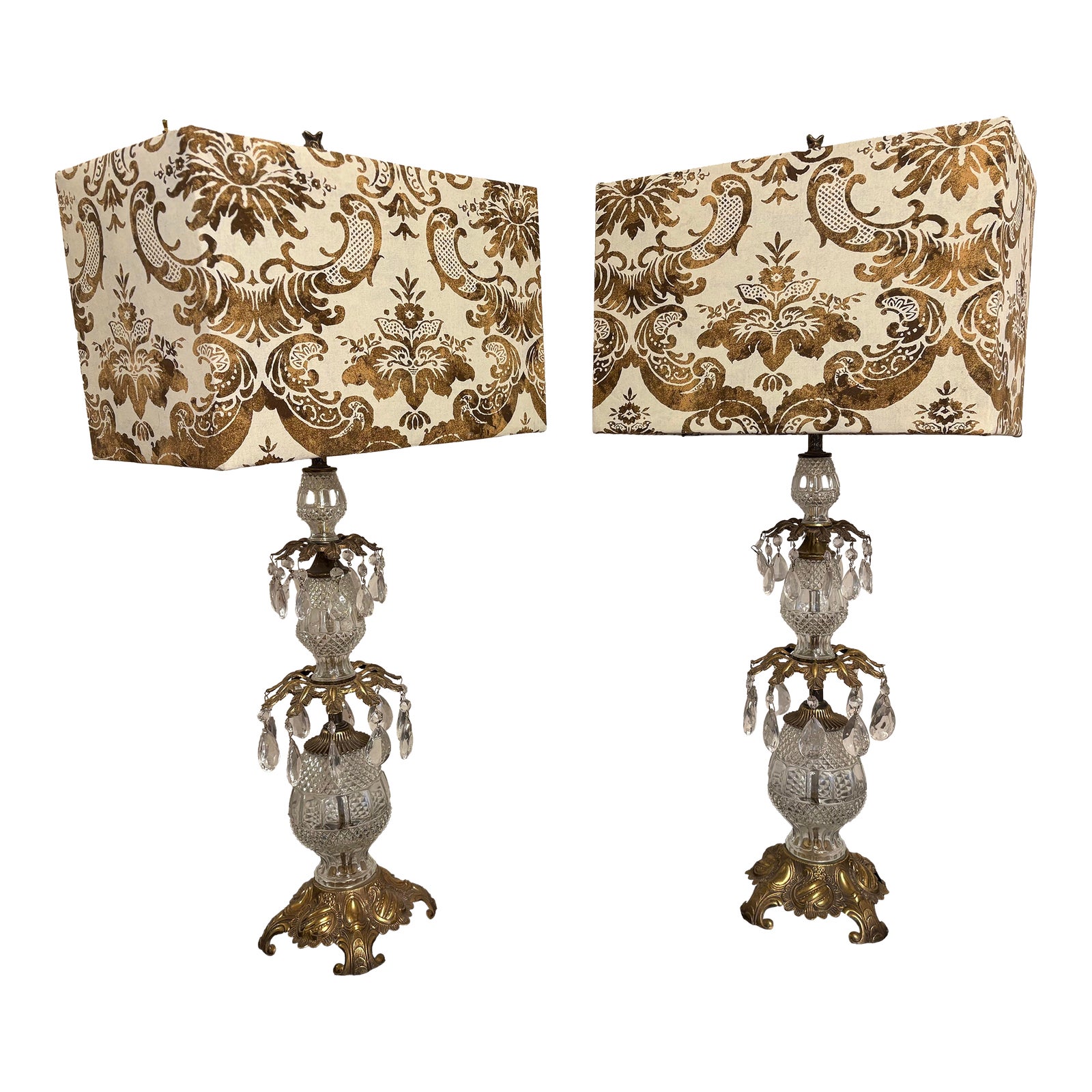 1950s Hollywood Regency Hand Stamped Austrian Lamps Wifh Fortuny Fabric ...