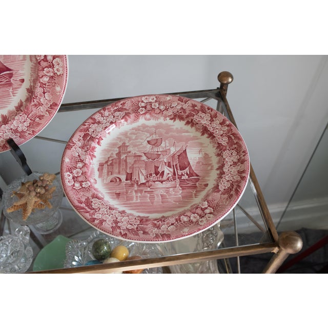 Vintage Wedgwood Red Pink Transferware Chop Plate Cake Display ...