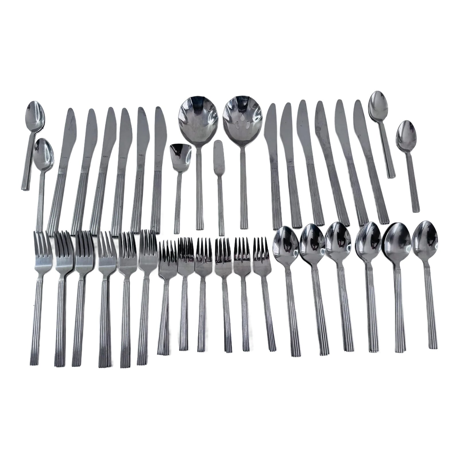 1990s Stainless Steel Ribbed Flatware by Retroneu, 58 Pieces | Chairish