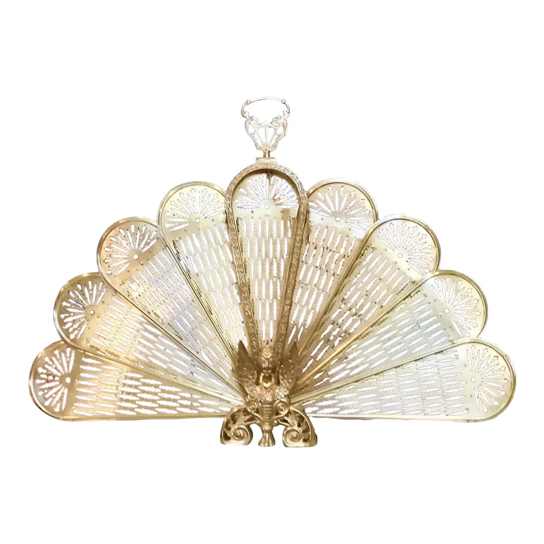 Vintage Brass Screen Gargoyle Fireplace Folding Screen | Chairish